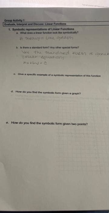 Solved 1 Symbolic Representations Of Linear Functions A