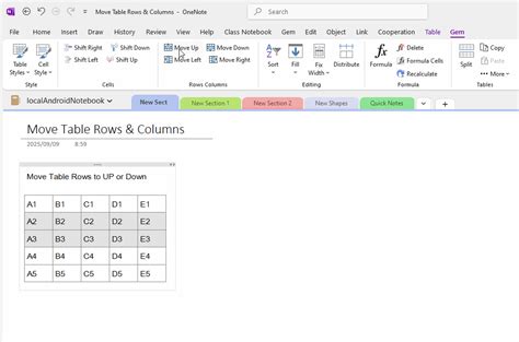 How To Move Selected Rows Up Or Down Move Selected Columns Left Or Right In A Onenote Table