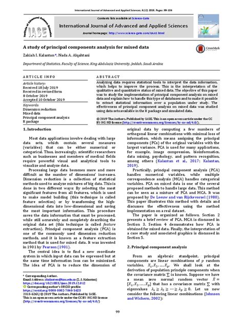 A Study Of Principal Components Analysis For Mixed Data Pdf