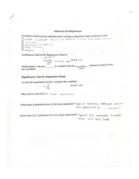 AP Statistics Inference For Regression Studocu