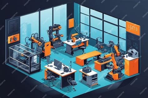 premium photo robotics lab with 3d printers vector lasercutting machines
