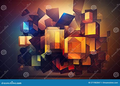Glowing Cubes Abstract Background With Dark Backdrop Combining Cubism And Digital Styles Stock