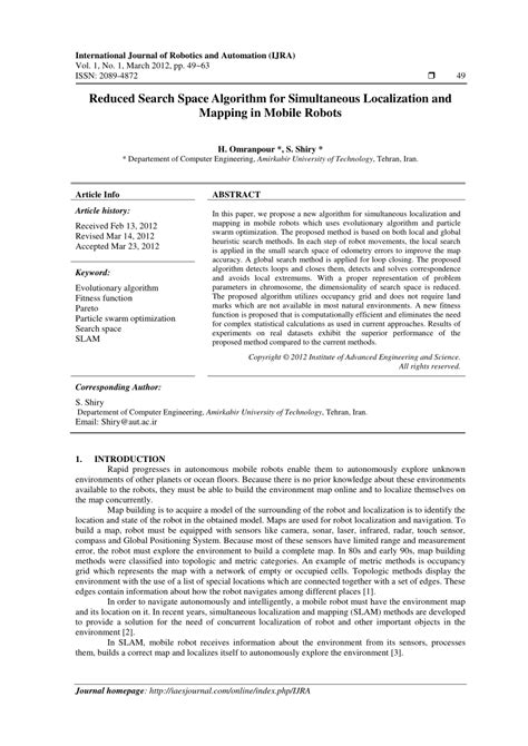 Pdf Reduced Search Space Algorithm For Simultaneous Localization And