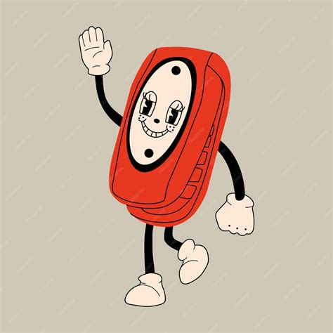 Viejo Teléfono Plegable Lindo Personaje De Dibujos Animados Con Manos
