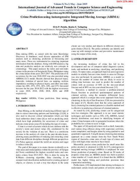 Pdf Crime Prediction Using Autoregressive Integrated Moving Average
