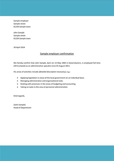 Letter Of Employment Confirmation Template Cover Letter