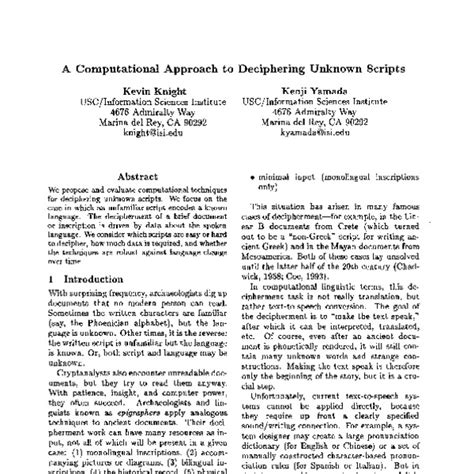 A Computational Approach To Deciphering Unknown Scripts Acl Anthology