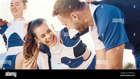 Cheerleader Funny Or People In Cheerleading Team Talking Bonding Or Laughing While Relaxing On