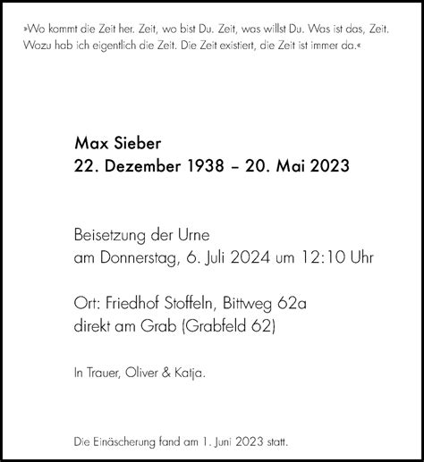 Alle Traueranzeigen Für Max Sieber Trauer Rp Online De