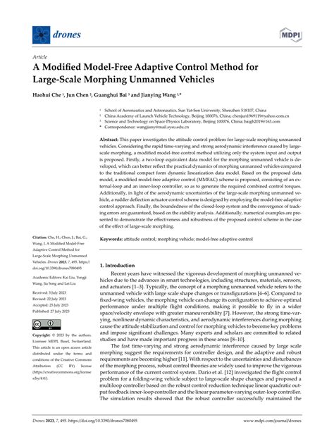 Pdf A Modified Model Free Adaptive Control Method For Large Scale Morphing Unmanned Vehicles