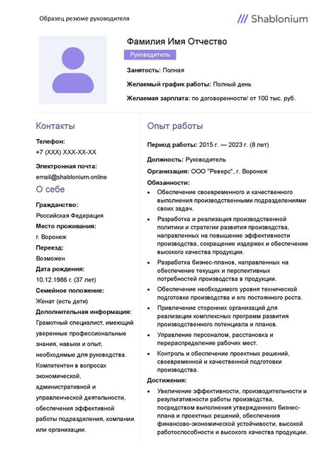 Образец резюме руководителя пример резюме с шаблоном