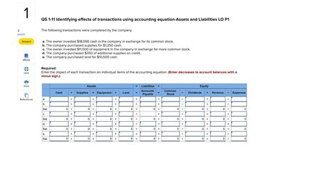Solved 1 Qs 1 11 Identifying Effects Of Transactions Using