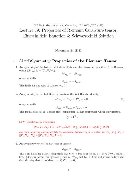 Solution Lecture 19 Properties Of Riemann Curvature Tensor Einstein Field Equation And