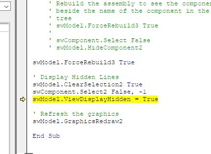 Vba Display Hidden Lines Solidworks Macro Stack Overflow