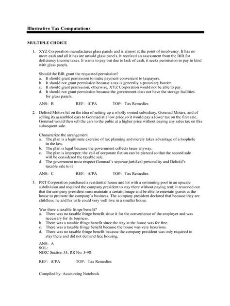 Tax Computations Sample Pdf Income Tax Income Tax In The United States