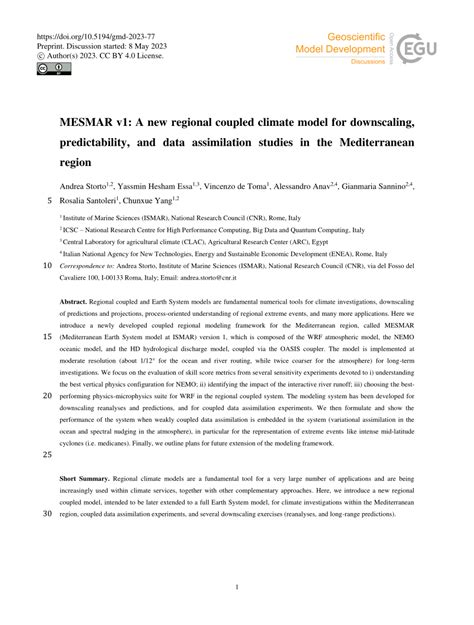 Pdf Mesmar V1 A New Regional Coupled Climate Model For Downscaling