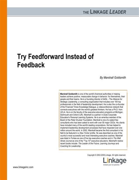 Try Feedforward Instead Of Feedback Linkage Inc