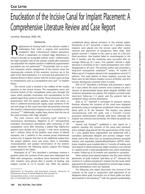 Enucleation Of The Incisive Canal For Implant Placement Pdf Dental Implant Medical Specialties