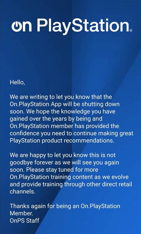Seems Like The App Is Shutting Down Onplaystation