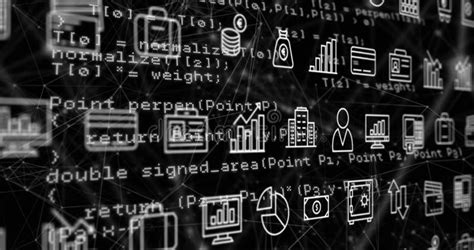 animation of interface with multiple digital icons data processing and