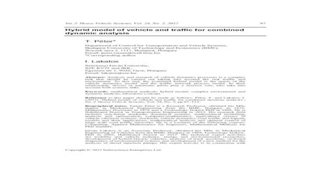 Pdf Hybrid Model Of Vehicle And Traffic For Combined Dynamic Includes Non Linear Stochastic