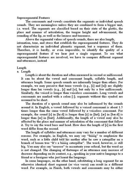 Suprasegmental Features Pdf Vowel Speech