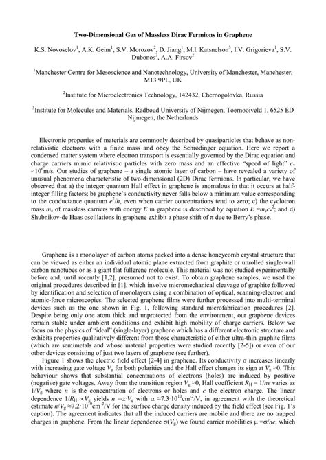 Pdf Two Dimensional Gas Of Massless Dirac Fermions In Graphene
