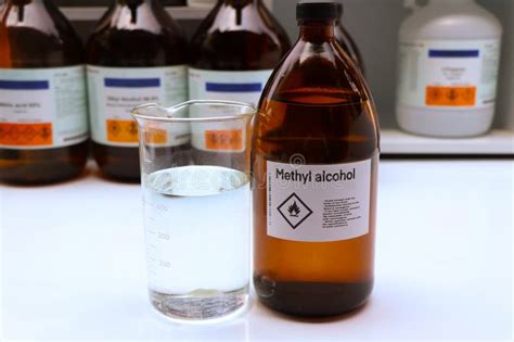 Methyl Alcohol In Glass Hazardous Chemicals And Symbols On Containers