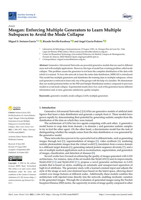 Pdf Mssgan Enforcing Multiple Generators To Learn Multiple Subspaces To Avoid The Mode Collapse