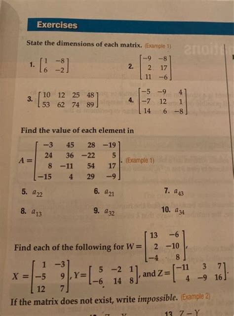 Solved State The Dimensions Of Each Matrix Example 1 1