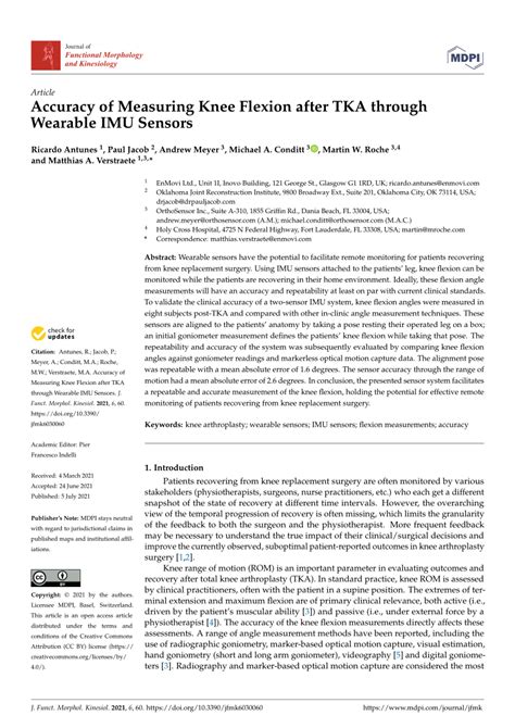 Pdf Accuracy Of Measuring Knee Flexion After Tka Through Wearable Imu Sensors