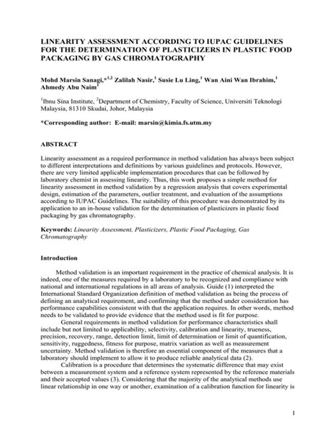 Linearity Assessment According To Iupac Guidelines