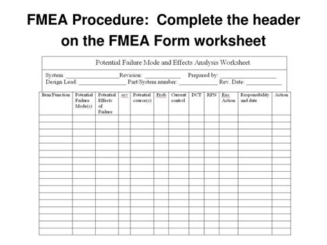 Reverse FMEA Worksheet