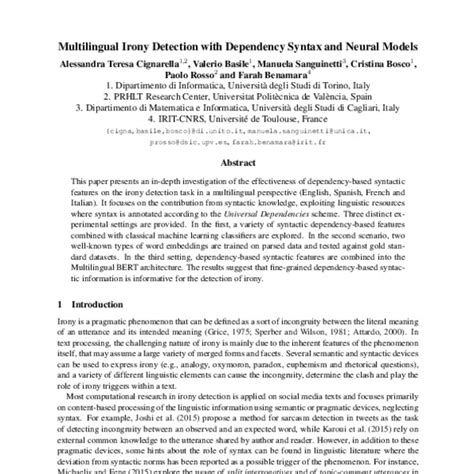 Multilingual Irony Detection With Dependency Syntax And Neural Models