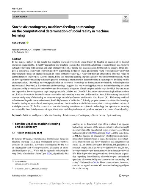 Pdf Stochastic Contingency Machines Feeding On Meaning On The Computational Determination Of