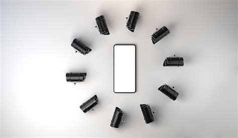 스마트 폰 비디오 감시 개념 보안 카메라로 둘러싸인 휴대 전화 3d 일러스트레이션 공간을 복사합니다 앱 0명에 대한 스톡 사진 및 기타 이미지 Istock