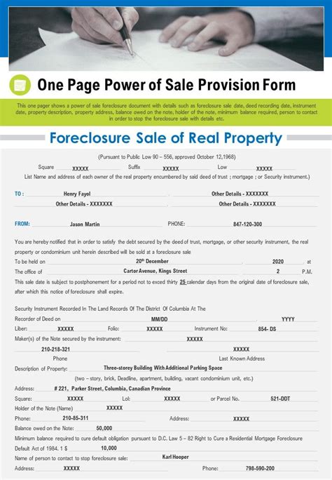 One Page Power Of Sale Provision Form Pdf Document Ppt Template