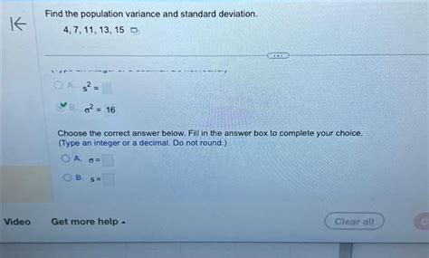 Solved Find The Population Variance And Standard Deviation