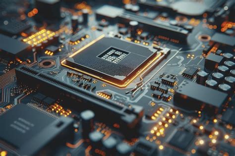 Premium Photo Computer Motherboard With Complex Circuits And Microchips Focused On Technology