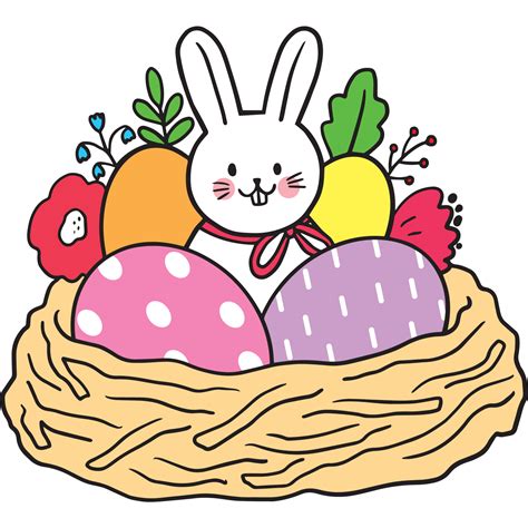 Easter Day Cartoon Cute Character White Rabbit And Egg Clipart