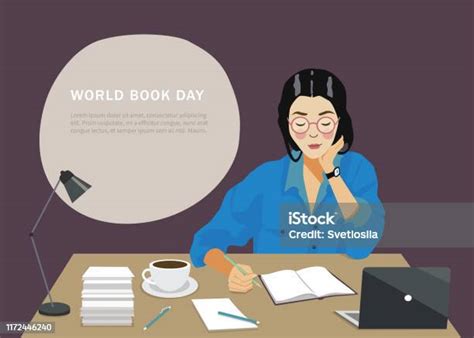 책을 읽는 작업 공간에서 여성의 벡터 평면 그림입니다 개념 세계 책의 날입니다 전국 책의 날을 읽습니다 홀리데이 학교 대학 대학 노동자 교육 지식 스터드 프로세스 World