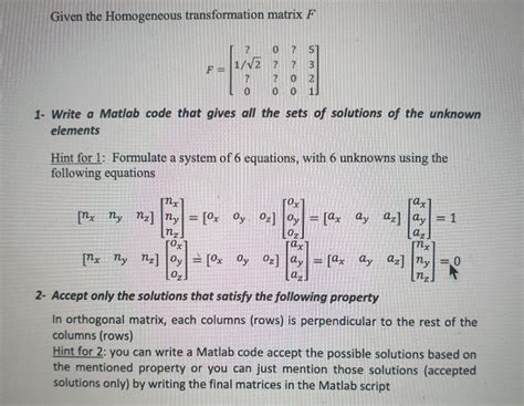 Given The Homogeneous Transformation Matrix F 1v2