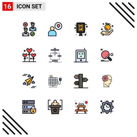 16 User Interface Flat Color Filled Line Pack Of Modern Signs And Symbols Of Party Balloon Car
