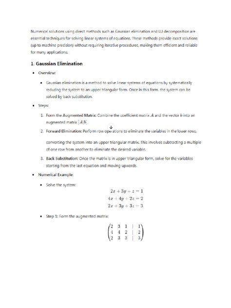 Direct Methods Gaussian Elimination Lu Decomposition Pdf