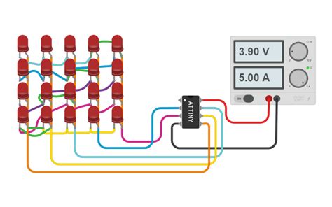 circuit design charlieplexed 20 led attiny85 tinkercad
