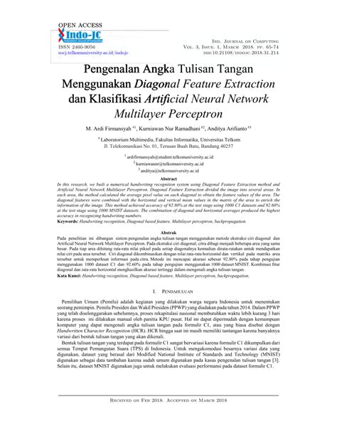 Pdf Pengenalan Angka Tulisan Tangan Menggunakan Diagonal Feature Extraction Dan Artificial