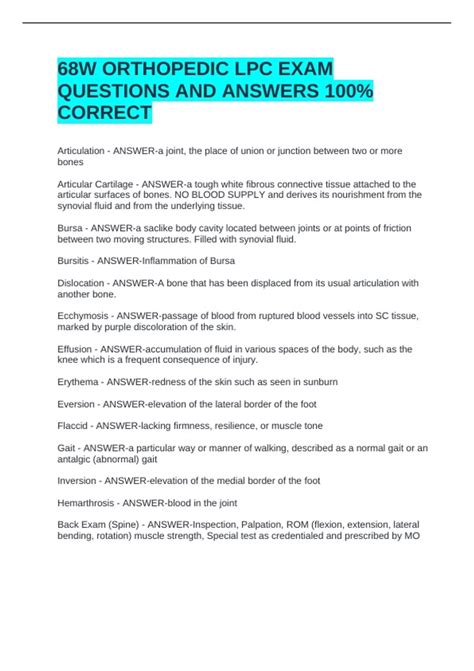 68w Orthopedic Lpc Exam Questions And Answers 100 Correct 68w Orthopedic Lpc Stuvia Us