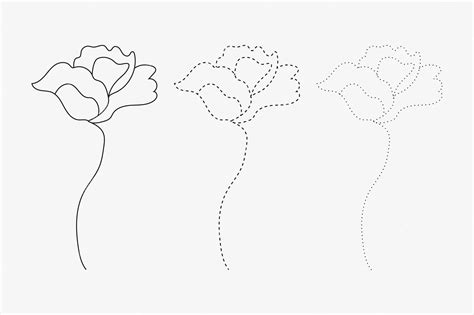 Premium Vector Line Art Flower With A Dashed And Dotted Outline