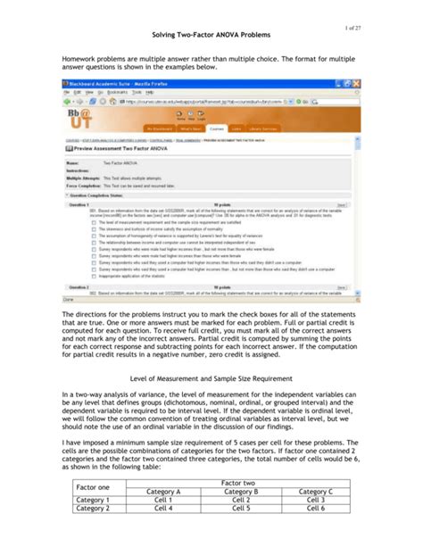 Solving Two Factor ANOVA Problems