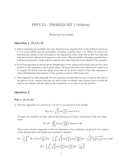 Phys 551 Assignment 1 Solutions Pdf Wave Function Eigenvalues And